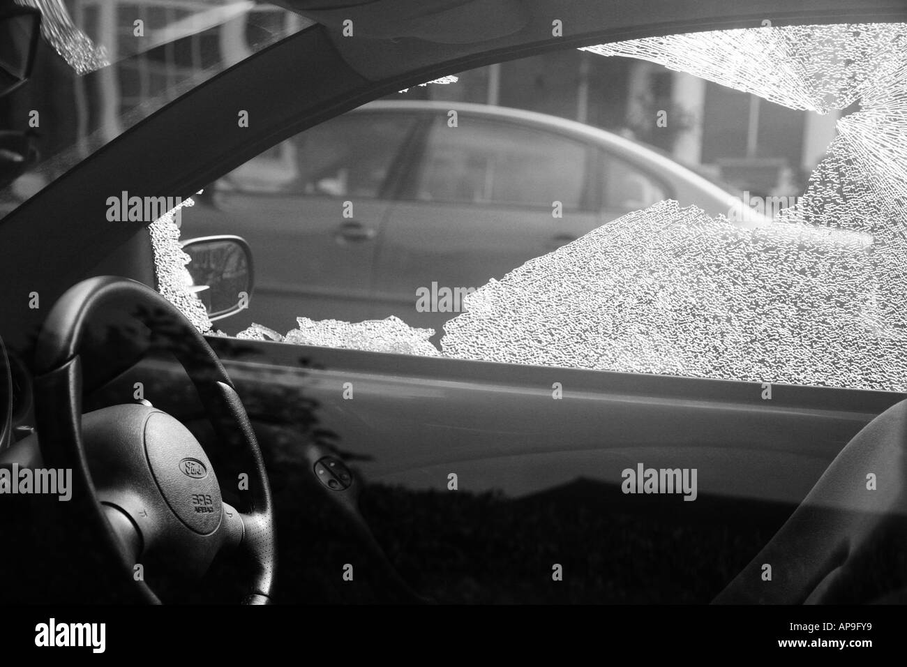 Smashed car window Black and White Stock Photos & Images - Alamy