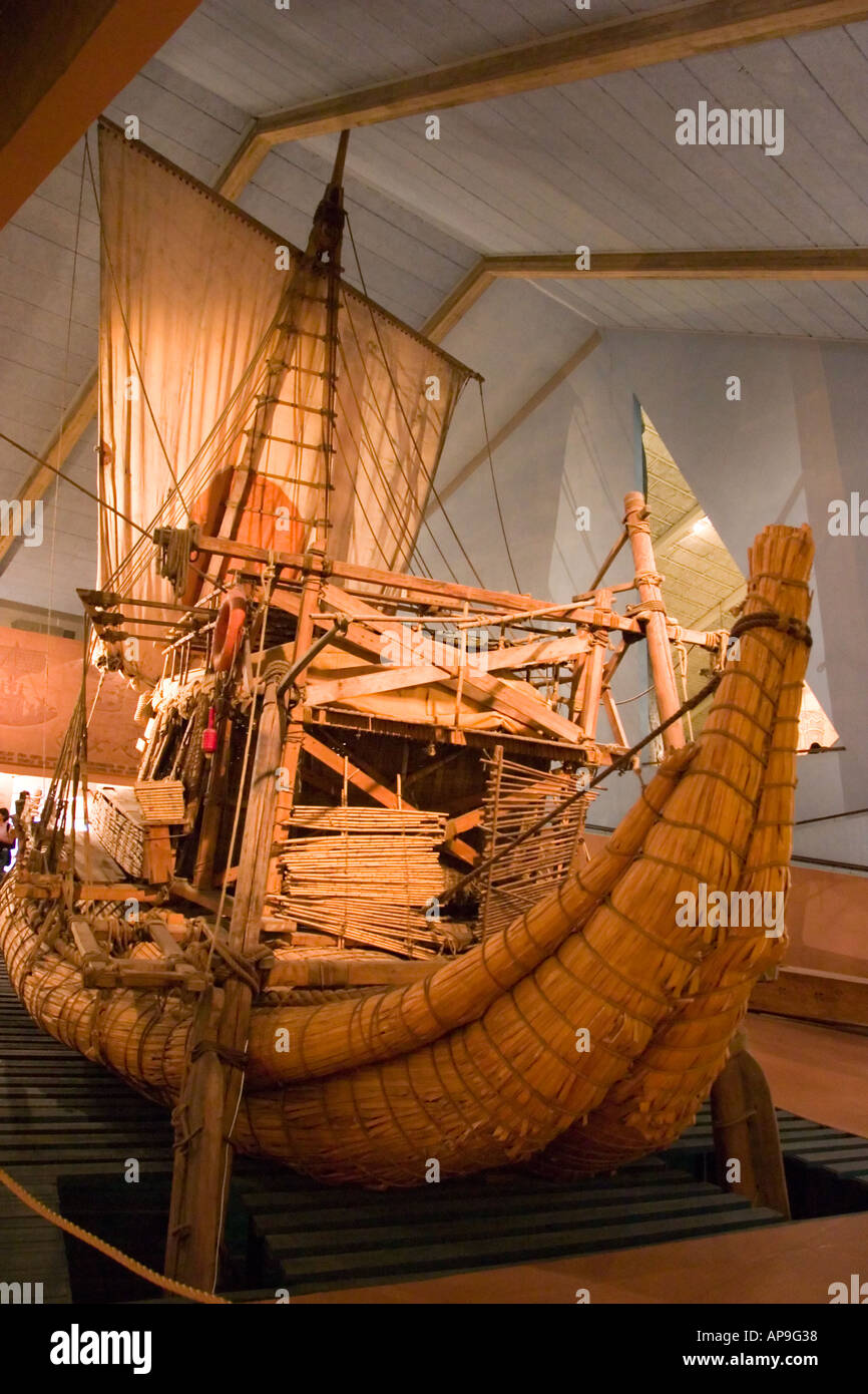 Prow and sail of Ra II balsa Raft Kon Tiki Museum Oslo Norway Stock ...