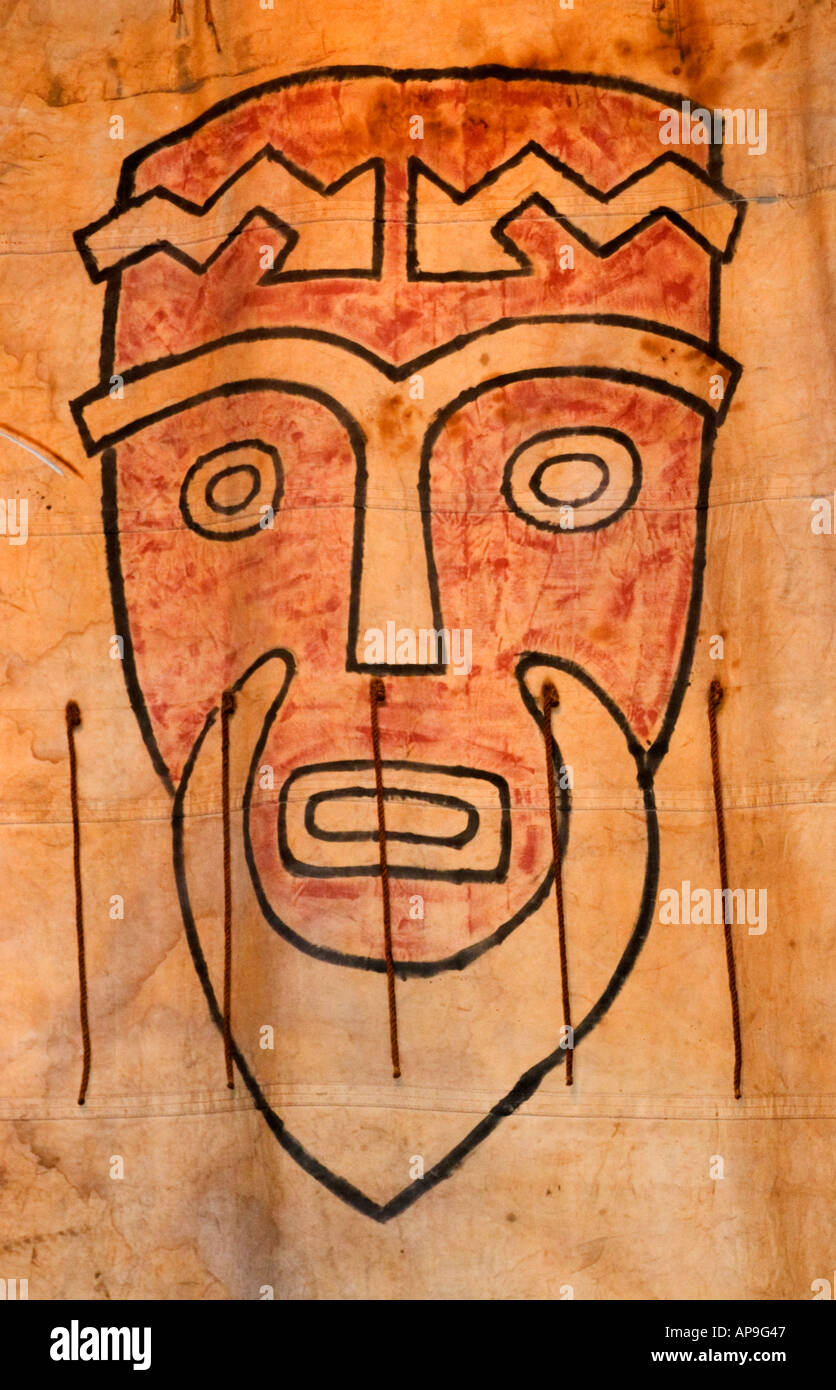 Face on sail of Ra II balsa Raft Kon Tiki Museum Oslo Norway Stock ...