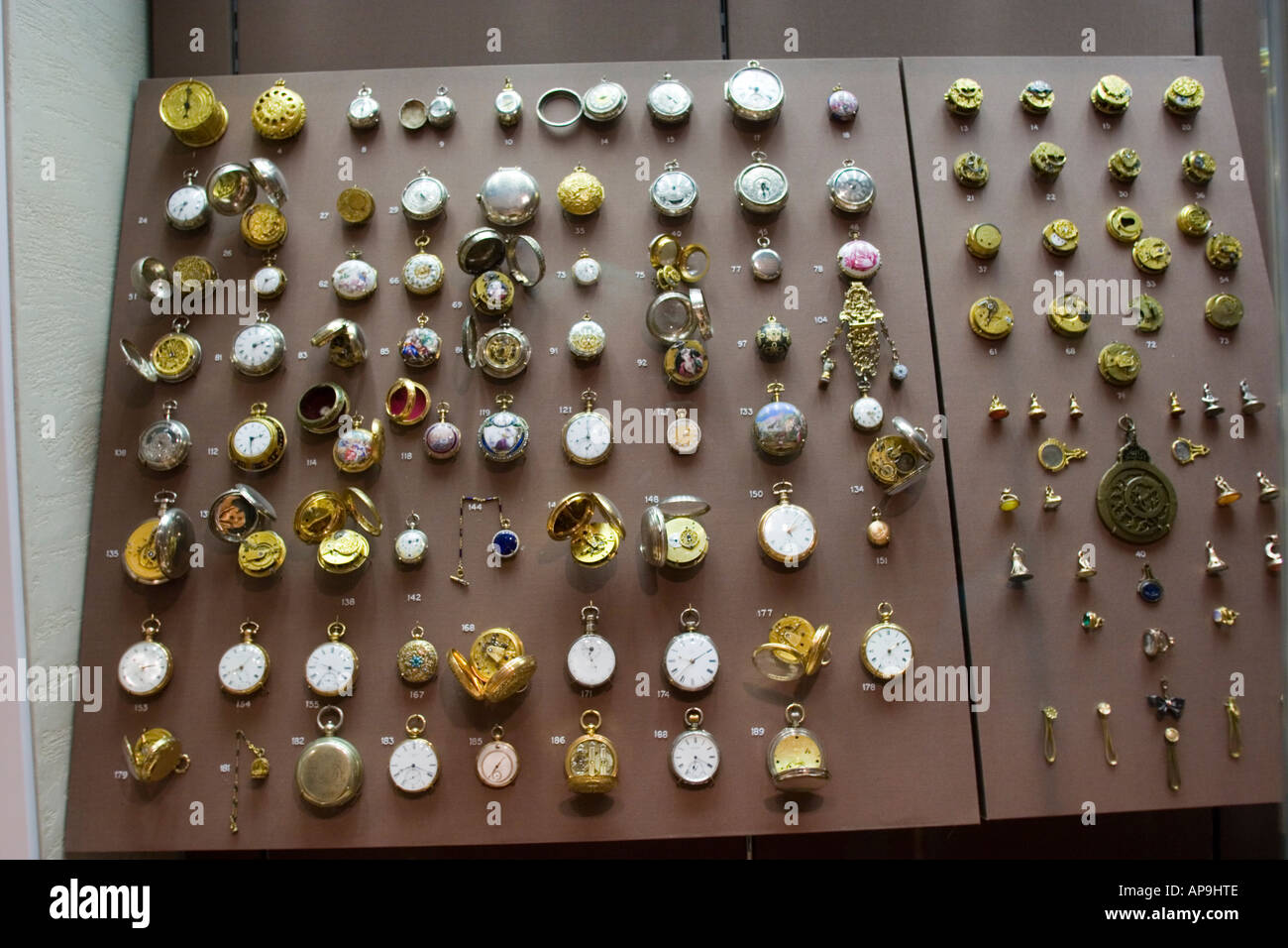 Display of watches in the Guildhall Clock Museum, City of London GB UK ...