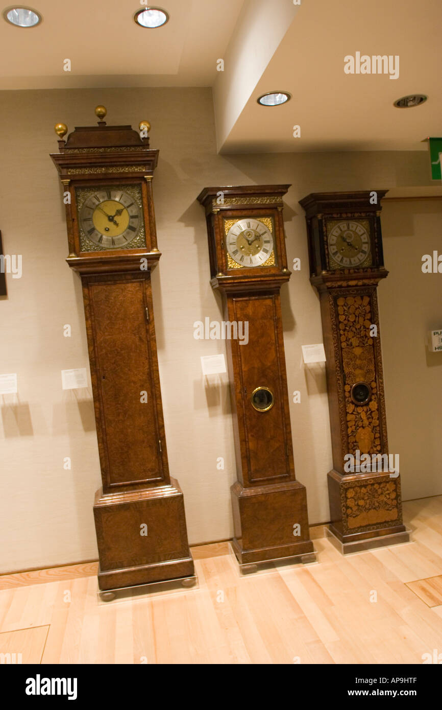 Display of long case clocks in the Guildhall Clock Museum, City of ...