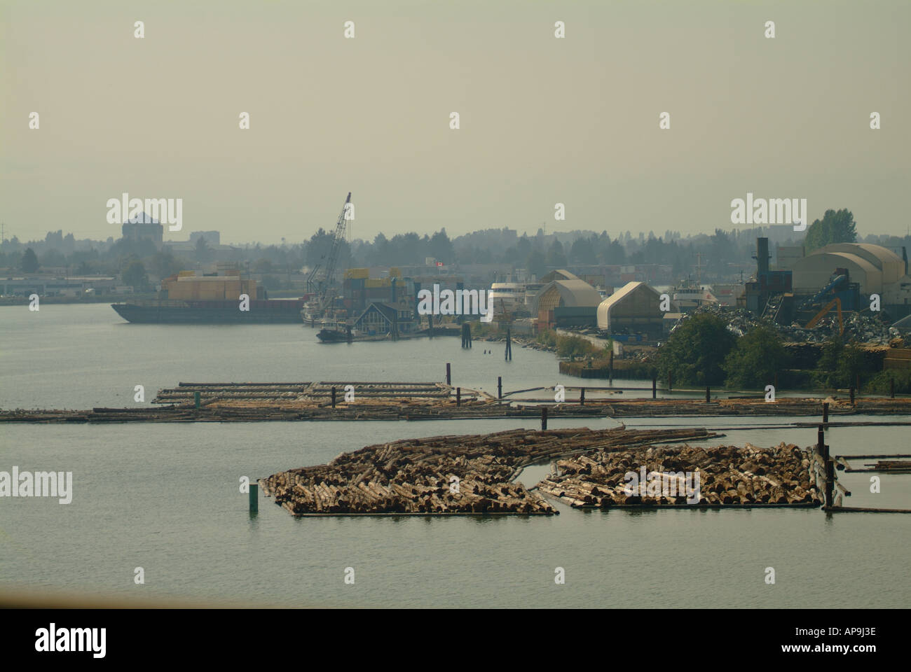 Log booms on the Fraser River, Vancouver Stock Photo - Alamy