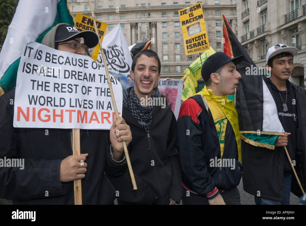 Young men supporting Palestine in the Al Quds Day march in London with ...