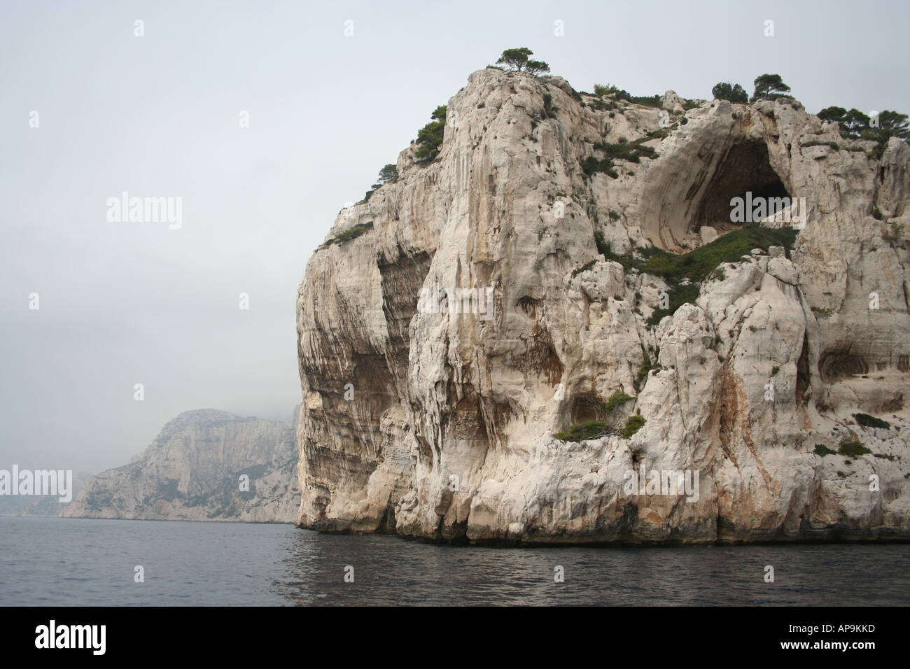 cave in limestone headland of Les Calanques Southern France September ...