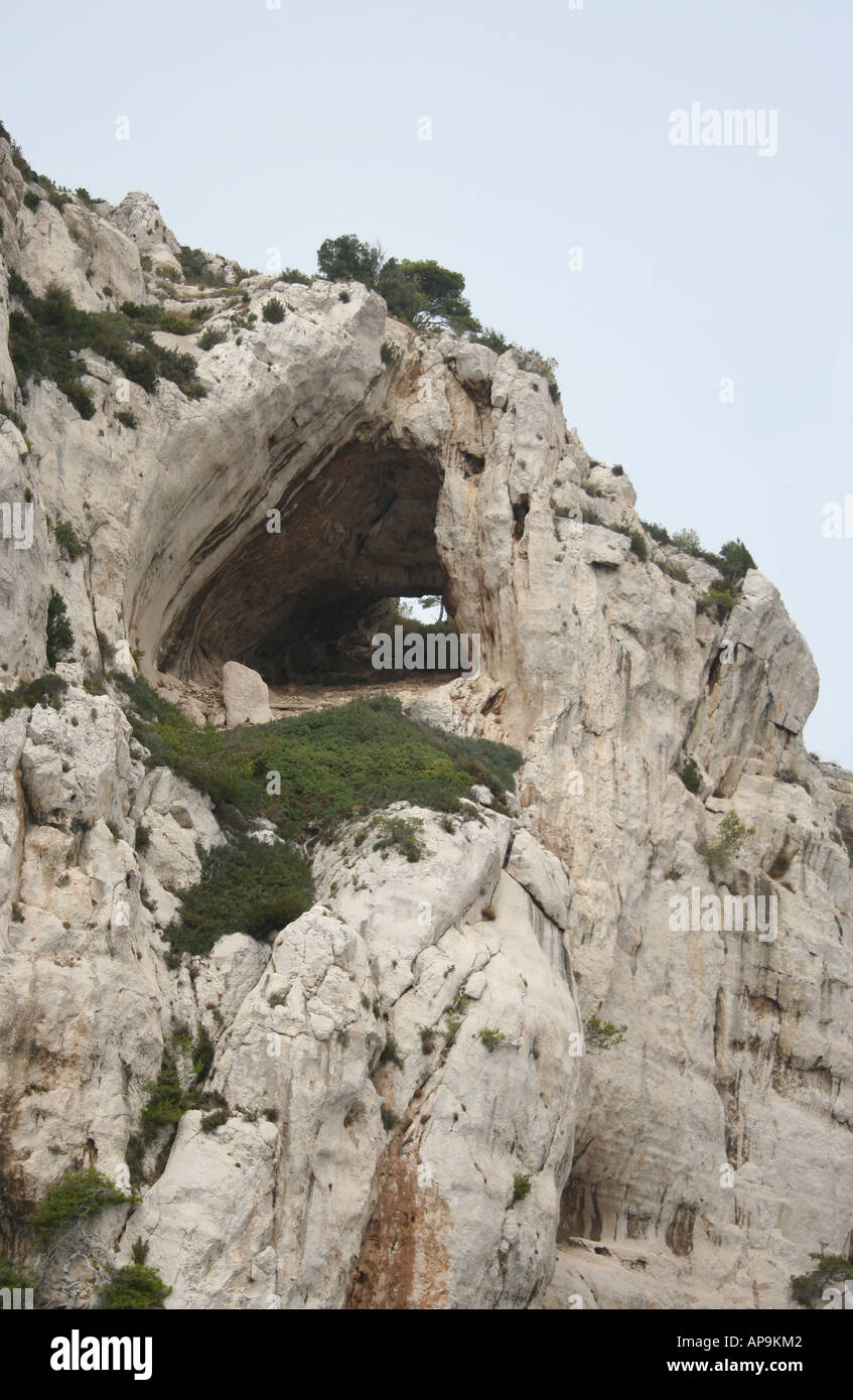 cave in limestone cliffs of Les Calanques Southern France September ...
