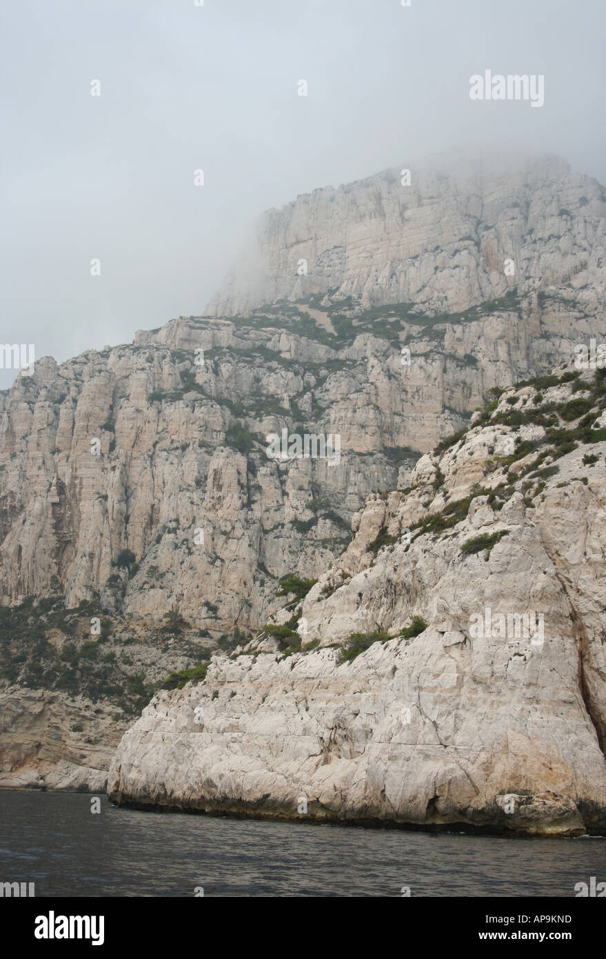 high limestone cliff with strata Les Calanques Southern France ...