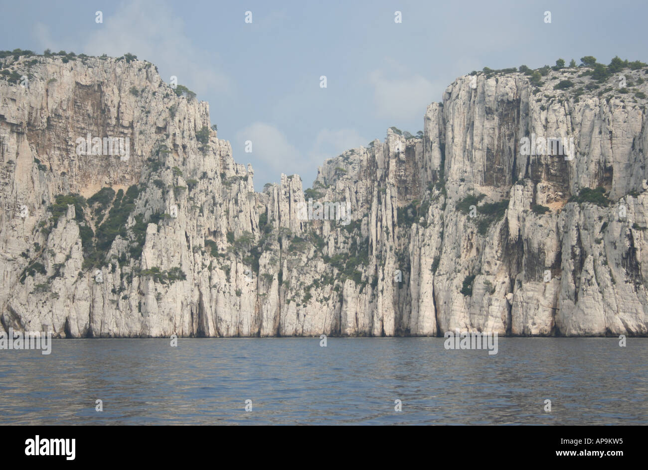 white limestone cliffs of Les Calanques Southern France September 2006 ...