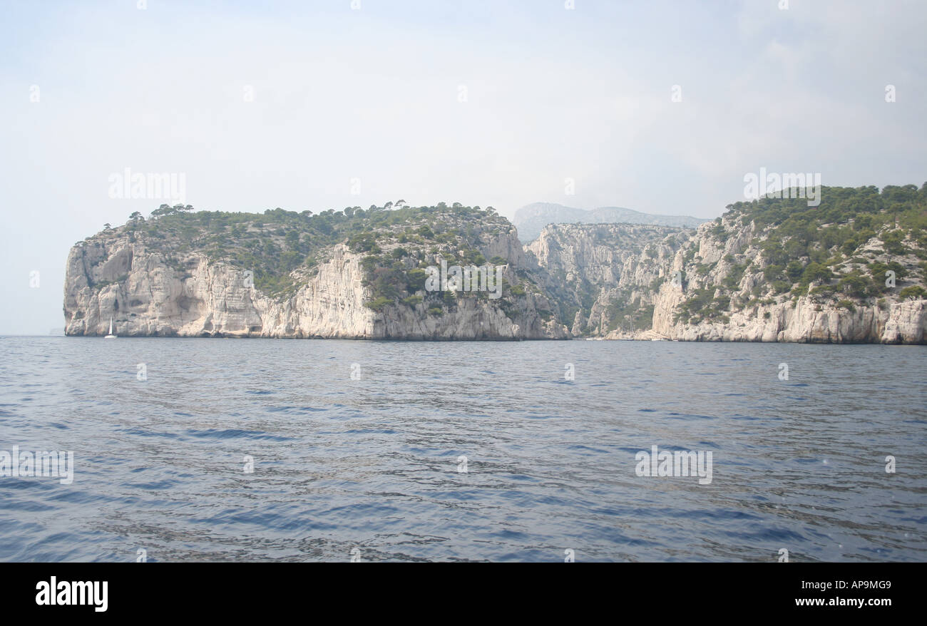 white limestone cliffs of Les Calanques Southern France September 2006 ...