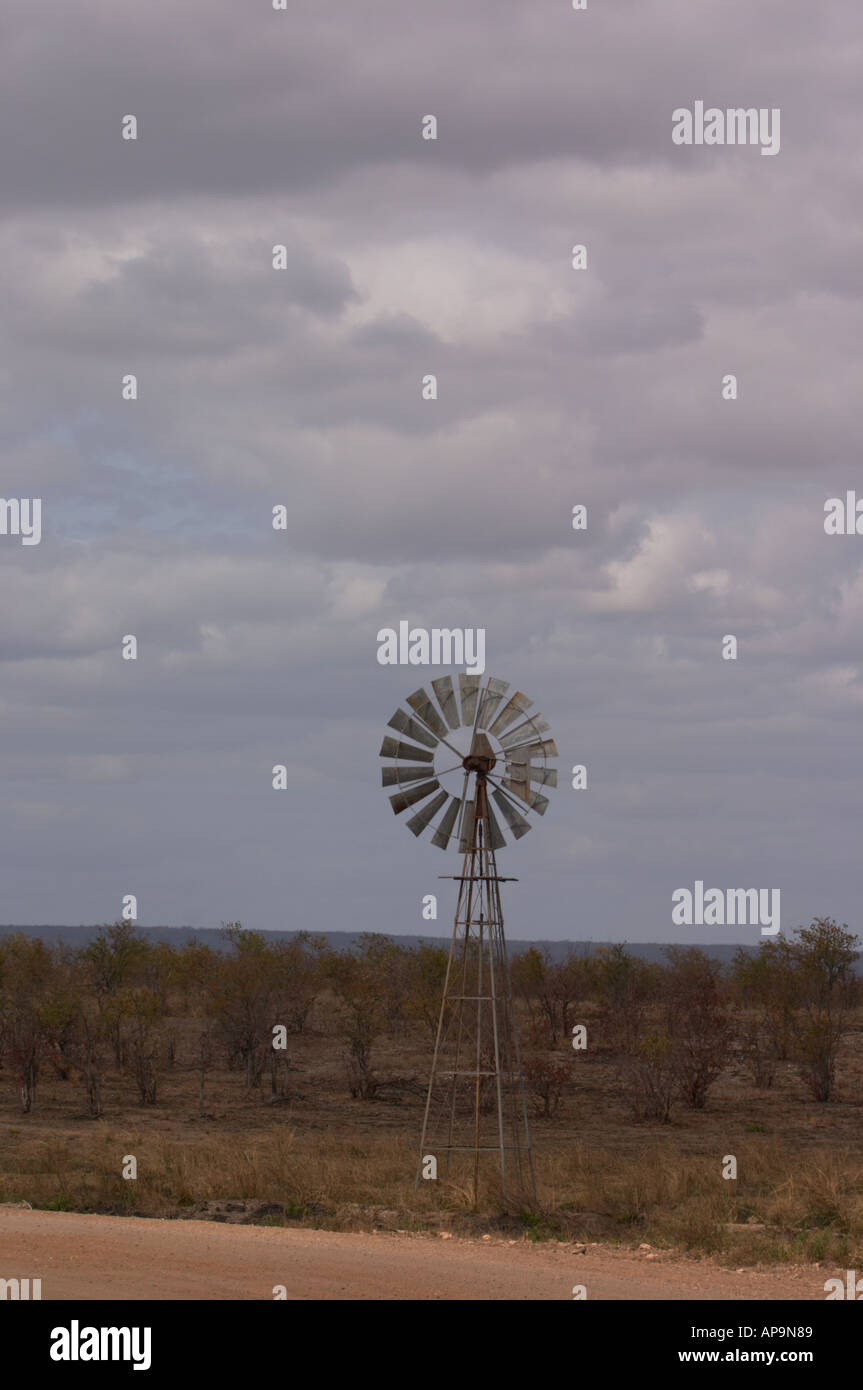 Wind water pumps in Kruger National Park used to fill waterholes Stock ...