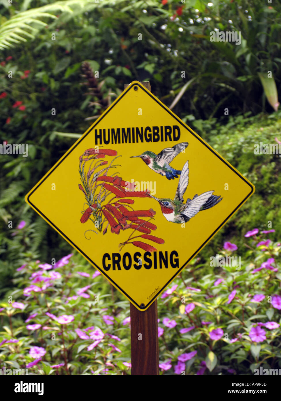 Hummingbird crossing sign, La Paz Waterfall Gardens Nature Park, Costa ...