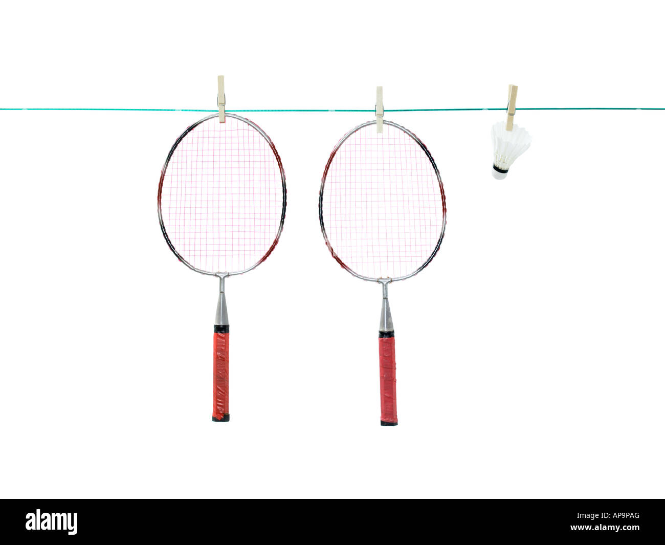 Badminton racket and shuttlecock on a washing line Stock Photo - Alamy