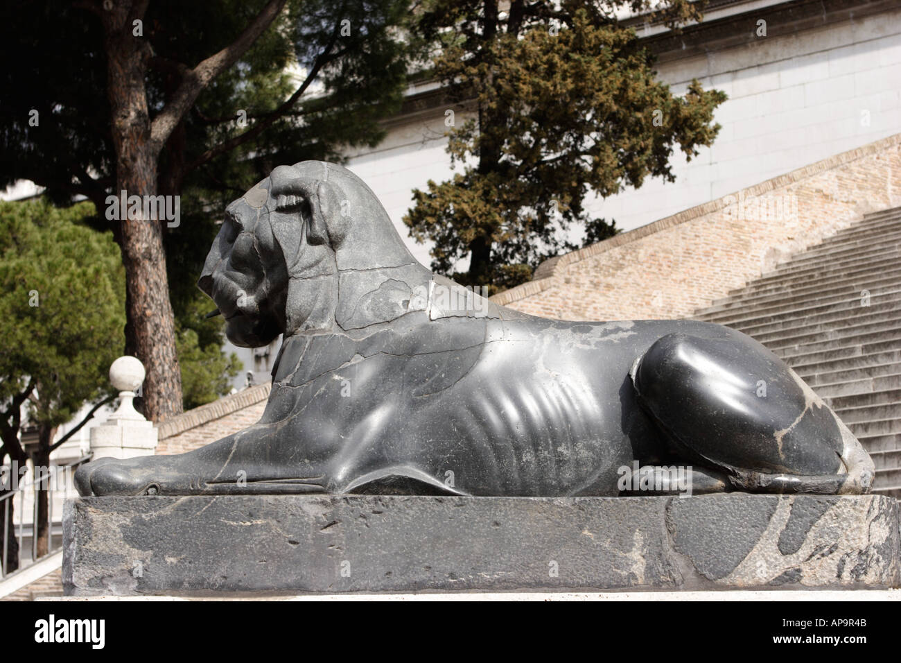 Egyptian granite lion at foot of steps leading to Capitoline Hill ...