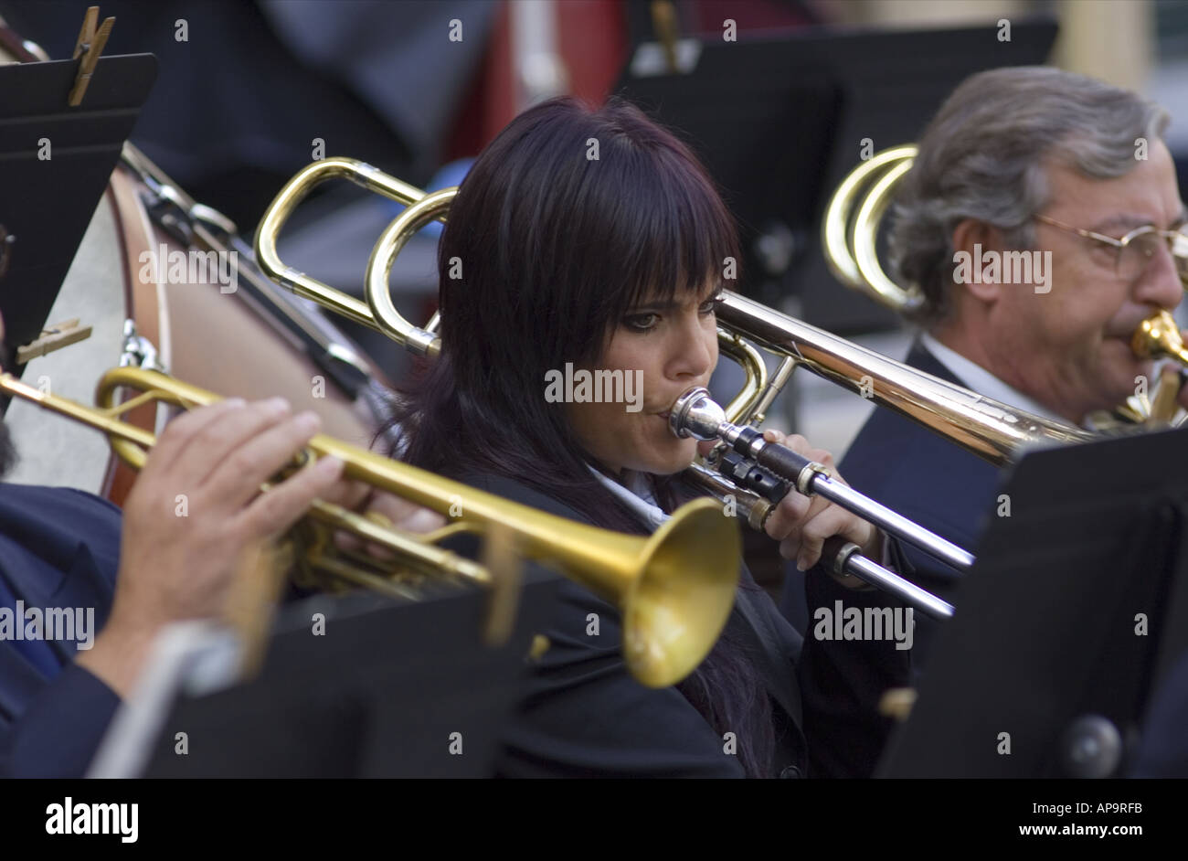 Woman playing trombone hi-res stock photography and images - Alamy