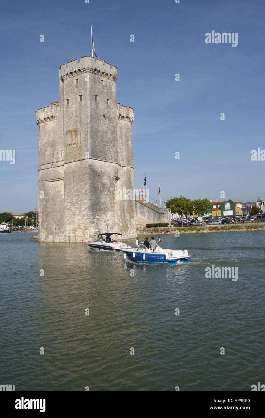 ancient stone tower guarding entrance to harbour La Rochelle harbour ...