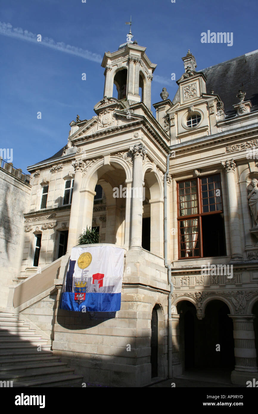 balcony and flag Hotel du ville La Rochelle town hall France September ...