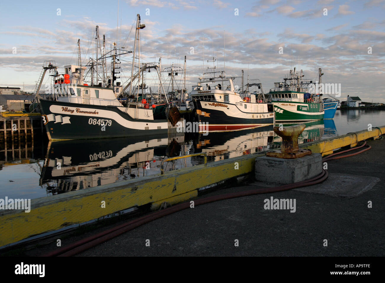 Row of fishing boats on the quay in Twillingate Harbour, Newfoundland ...