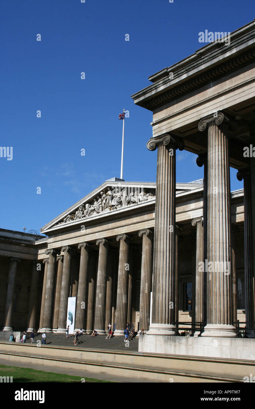 grand columns of British Museum south entrance London England August ...