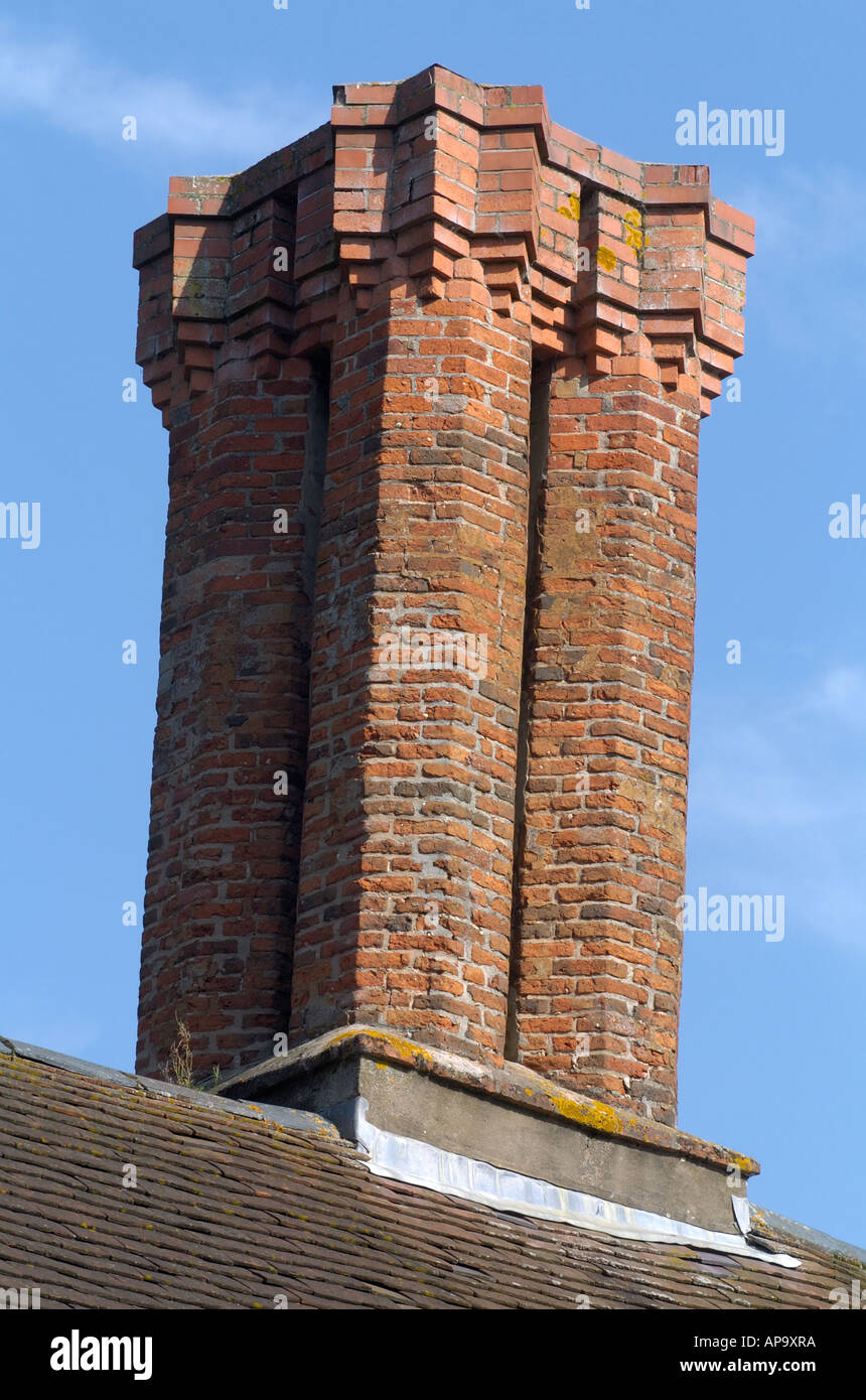 Elizabethan Twin Double Chimney Stack on building in England, UK Stock ...