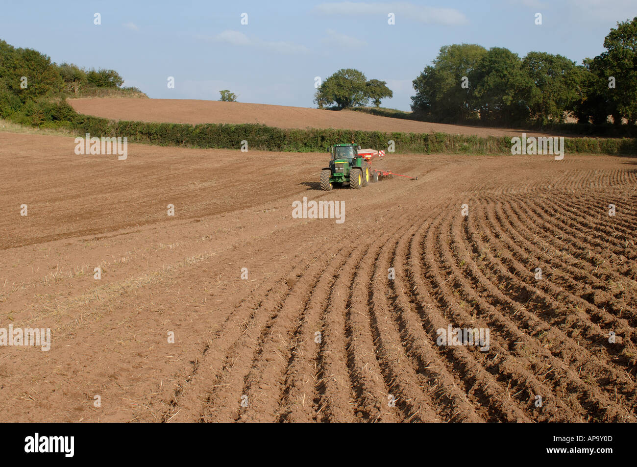 John Deere tractor Simba Horsch pneumatic drill planting barley in ...