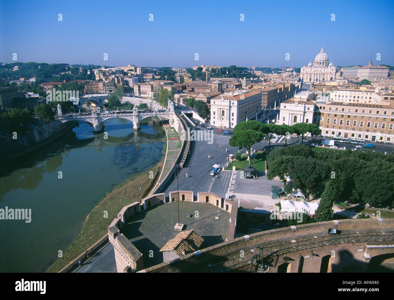 Ponte Sant Angelo with St Peters Basilica in the background Rome Italy ...
