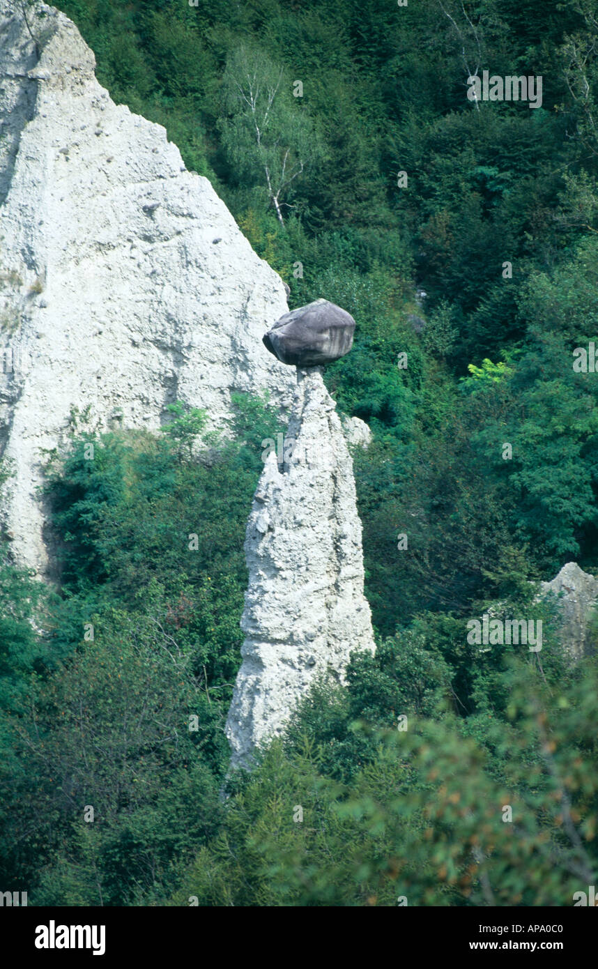Detail of Zone Pyramids at Lago Iseo large earth pillars near Cislano ...