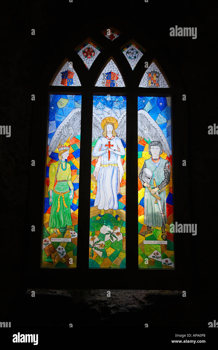 Stained Glass Window Carew Castle Pembrokeshire West Wales Stock Photo ...