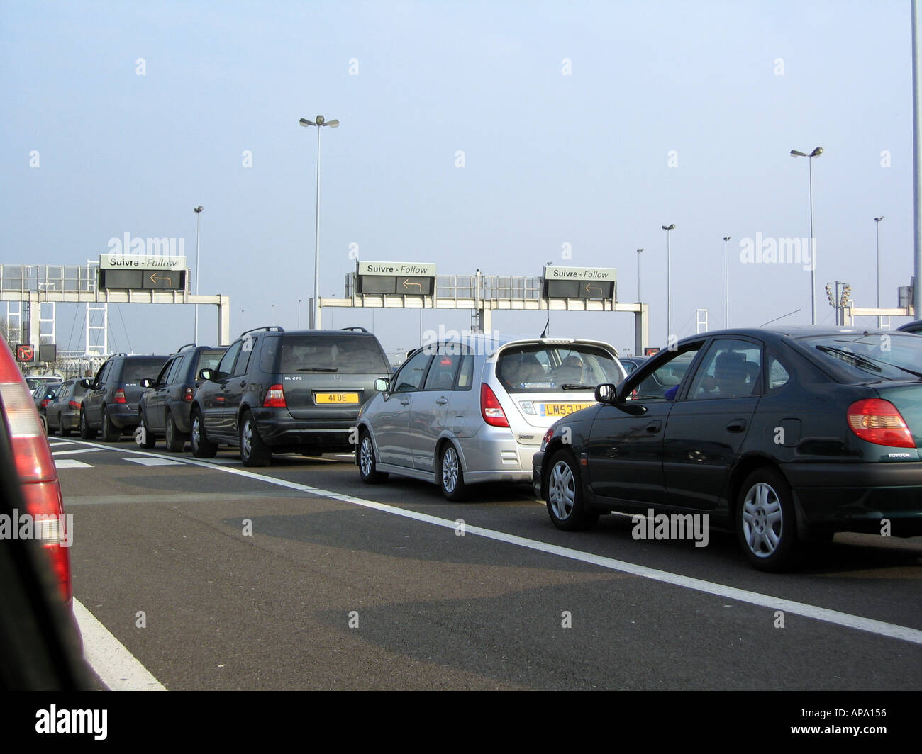 Eurotunnel Cars waiting in Folkstone to load cross channel shuttle ...