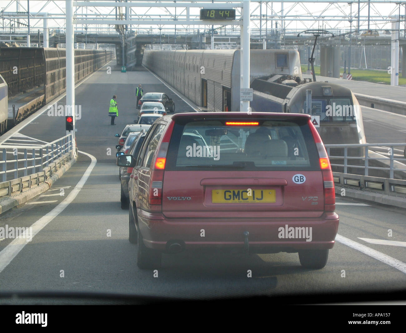 Eurotunnel Cars waiting in Folkstone to load cross channel shuttle ...