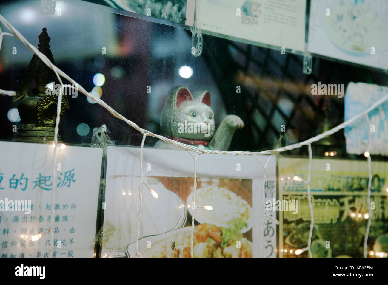 Lucky Cat in restaurant window Stock Photo - Alamy