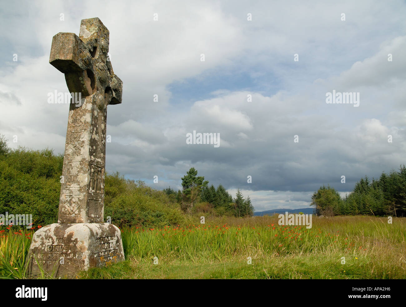 Celtic cross on the Isle of Mull, Scotland, near to Torosay Gardens ...