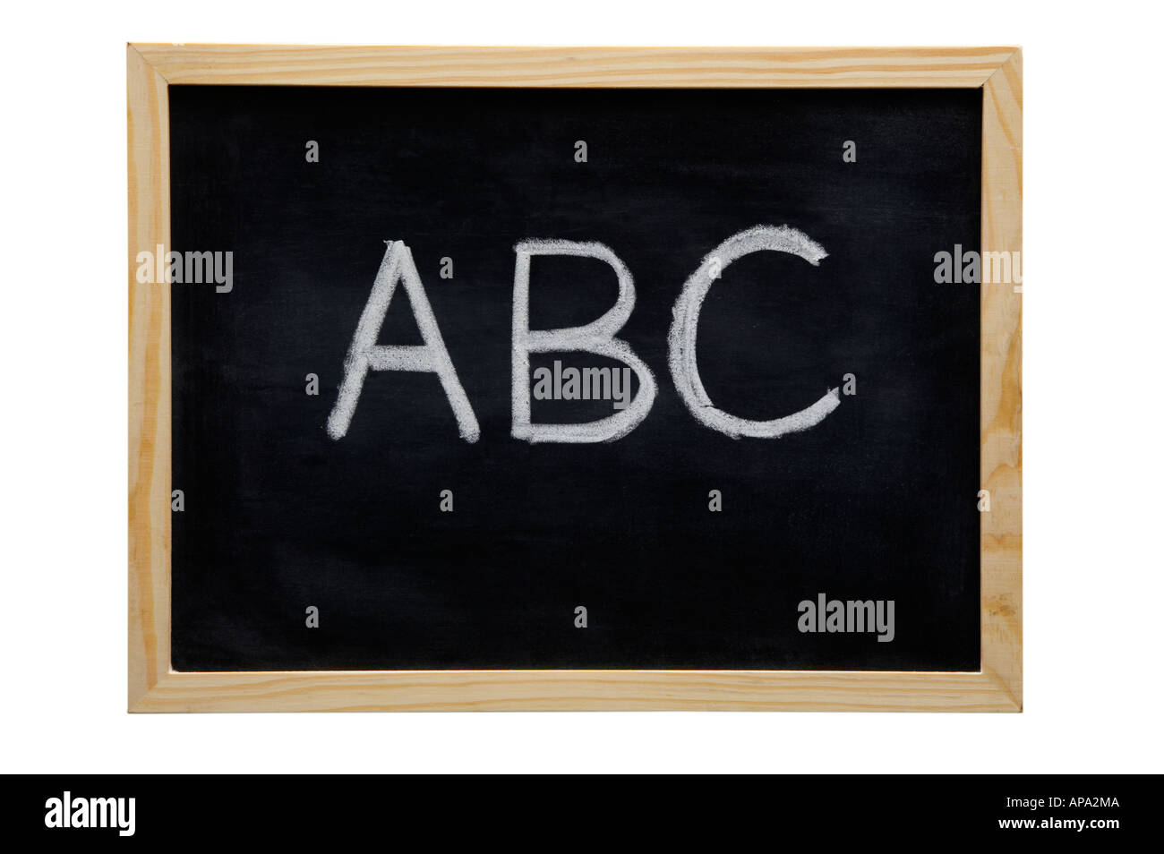 WOODEN FRAMED BLACKBOARD WITH THE LETTERS A B C WRITTEN WITH WHITE ...