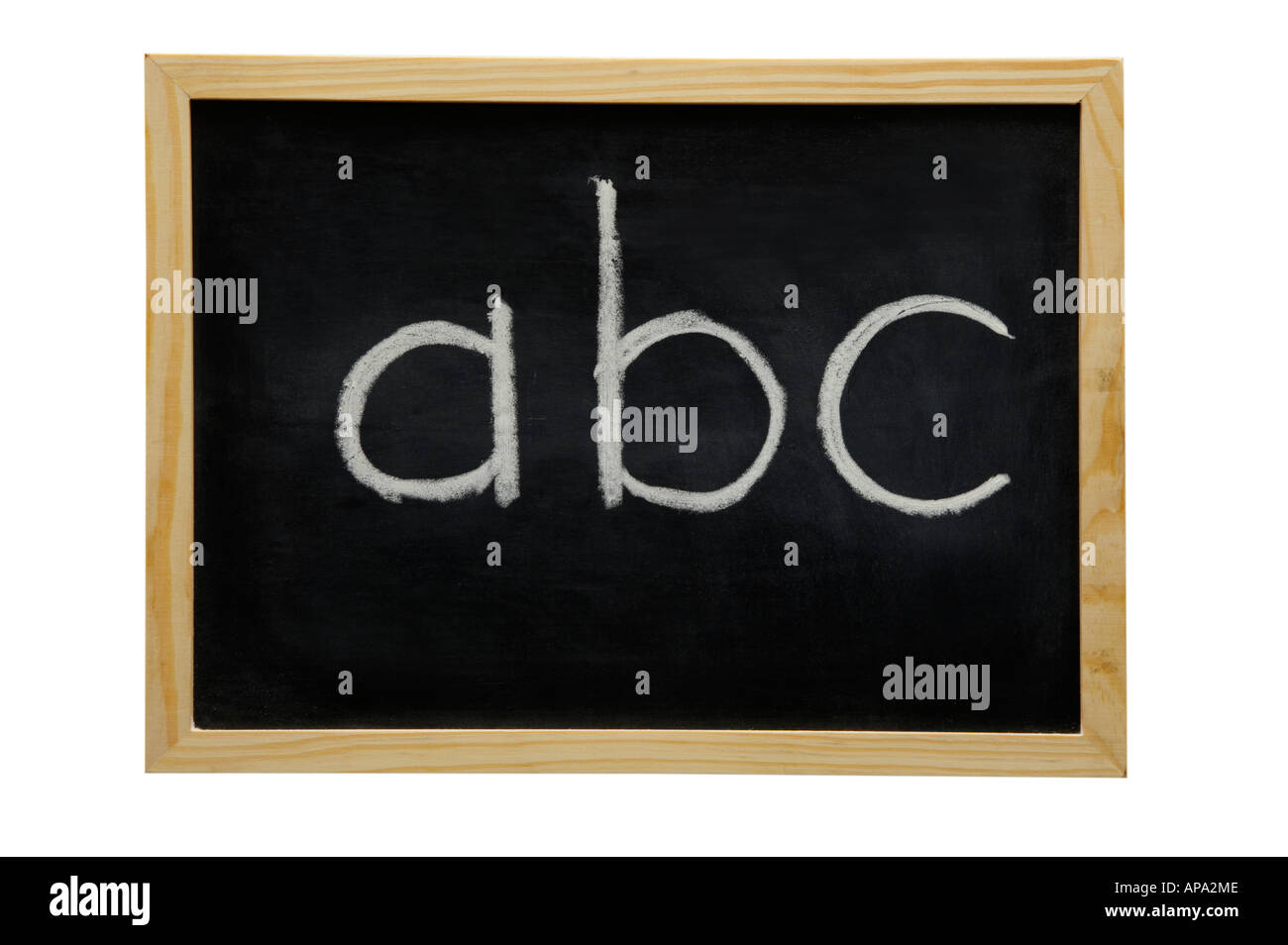 WOODEN FRAMED BLACK BOARD WITH THE LETTERS A B C WRITTEN WITH WHITE ...