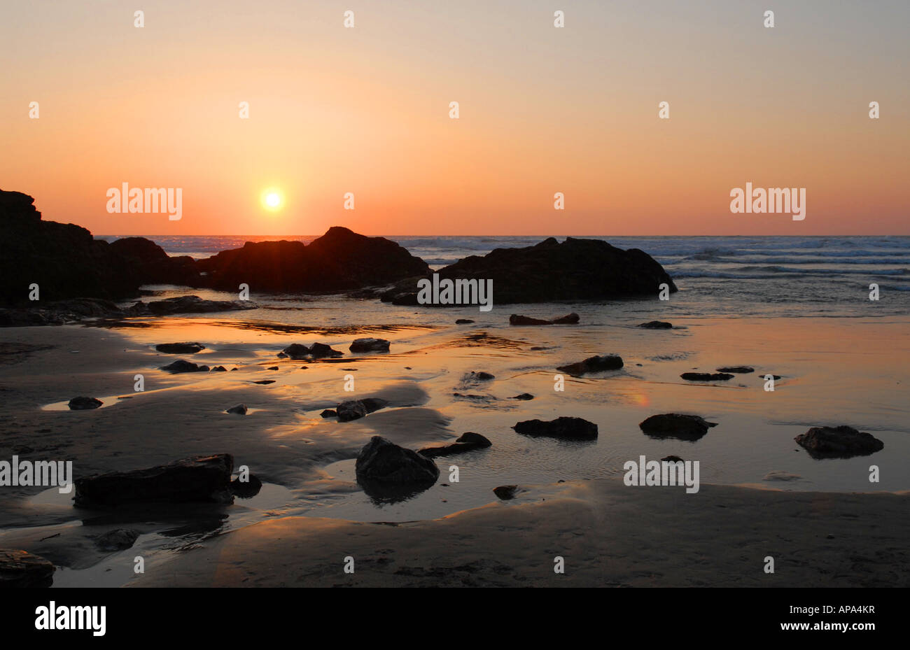 Sunset at Perranporth Beach Stock Photo - Alamy