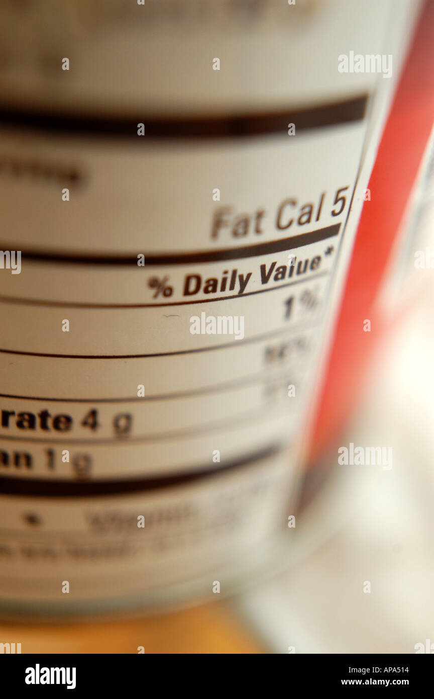 A close up of a Nutrition Facts label Stock Photo - Alamy