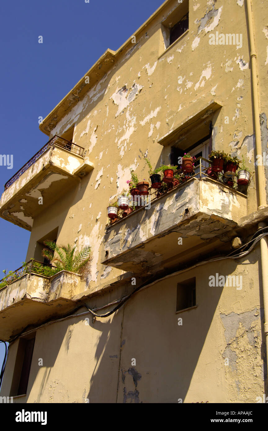 Balconies on town dwellings at Rethymno Crete Greek Islands June 2006 ...
