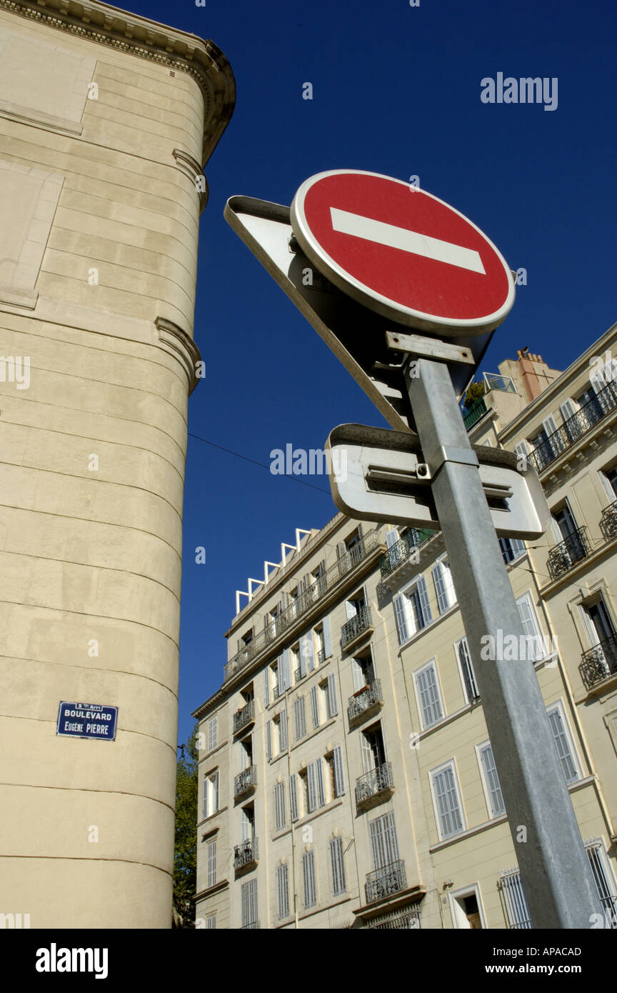 France marseille eugene pierre boulevard one way road sign and typical ...