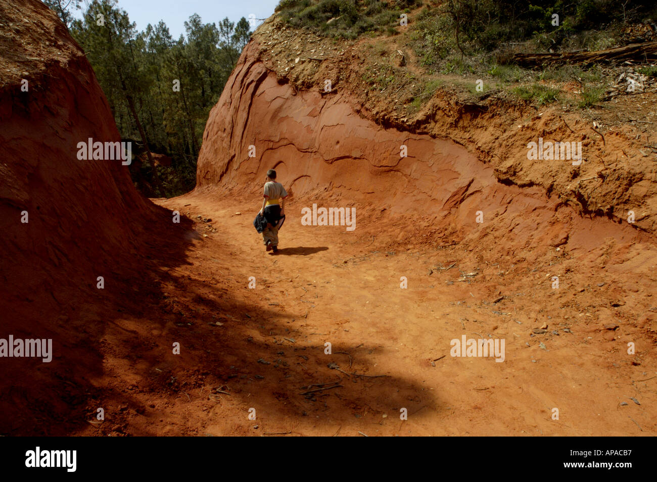 France Provence The Rustrel Canyon Young Boy Walking On A Red Sandy ...