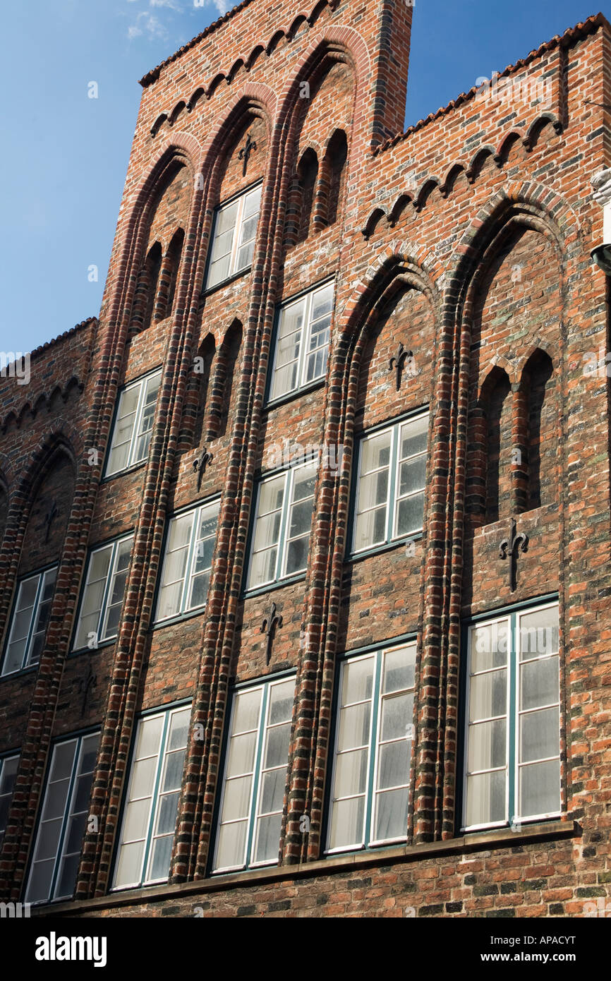 Gothic building facade of a Hanseatic house in Lubeck, Schleswig ...
