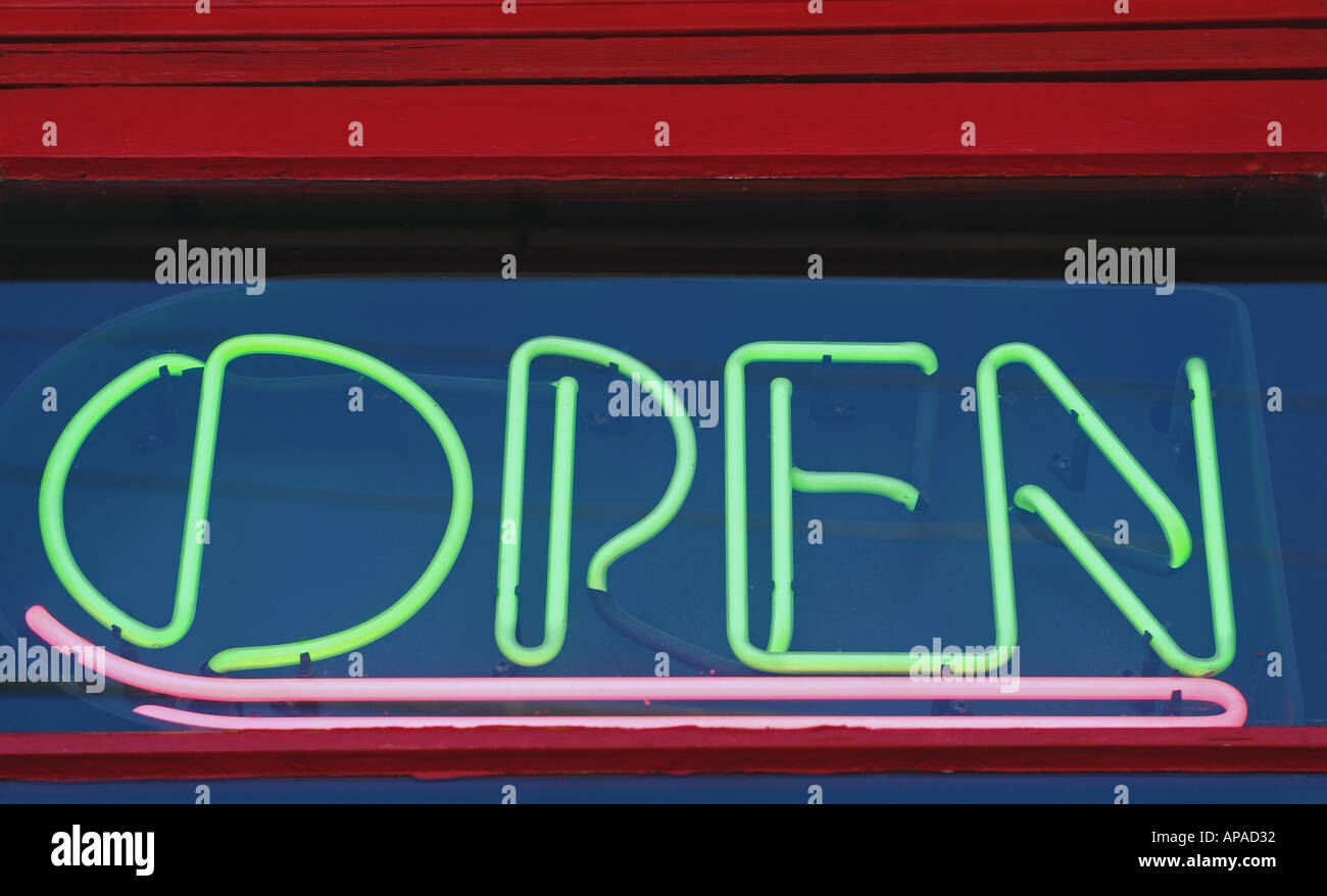 Open for business sign in window Canada Stock Photo - Alamy