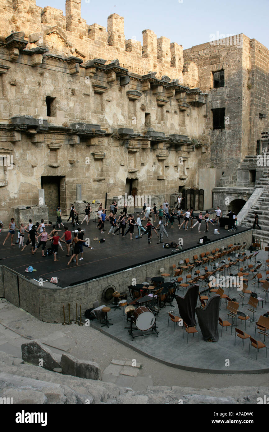 ROYAL BALLET DANCERS IN CLASS AT THE ASPENDOS THEATRE, TURKEY Stock ...