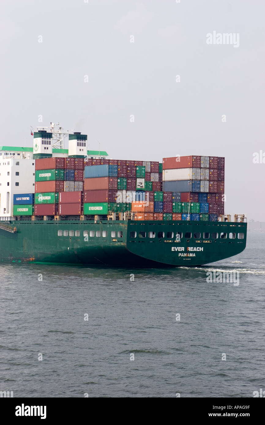 Container ship on the Hudson River New York NYC, USA Stock Photo - Alamy