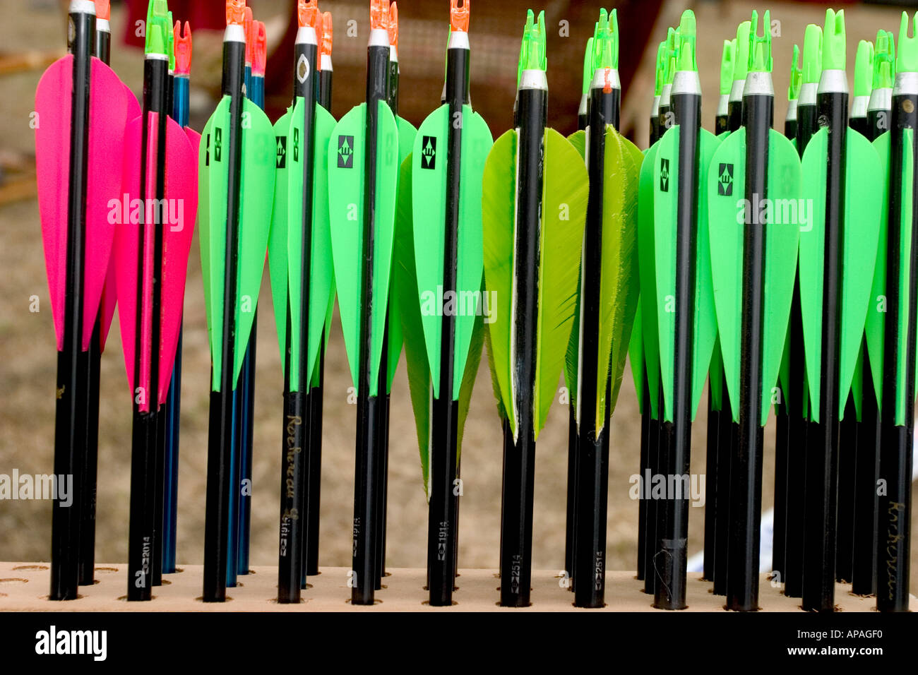 row of arrows colored with details Stock Photo - Alamy