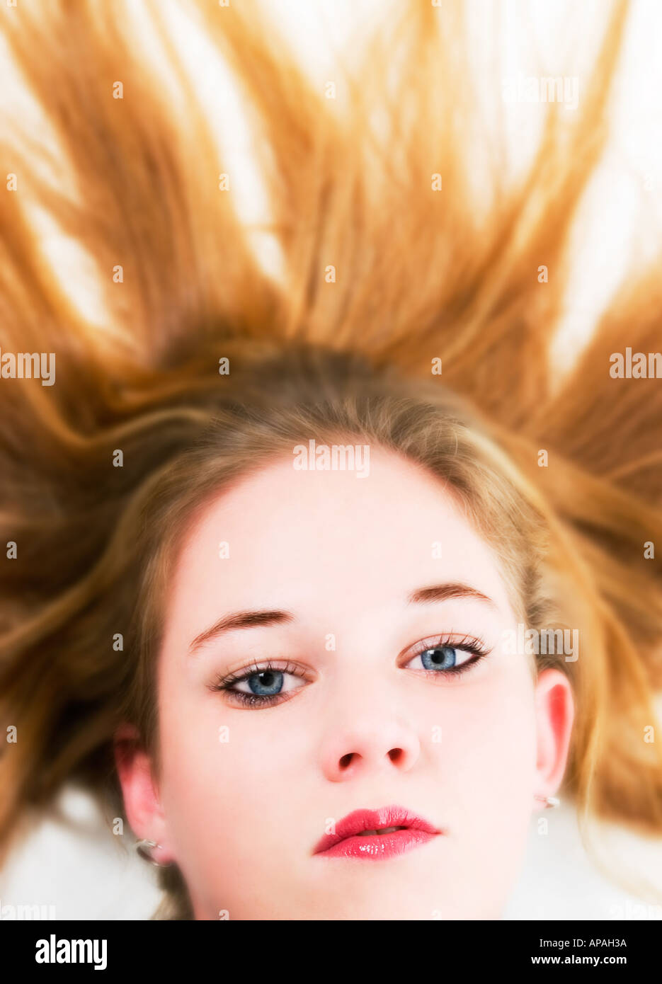 Stock photo of Closeup of Caucasian Teen Girl With Hair Spread Out USA ...