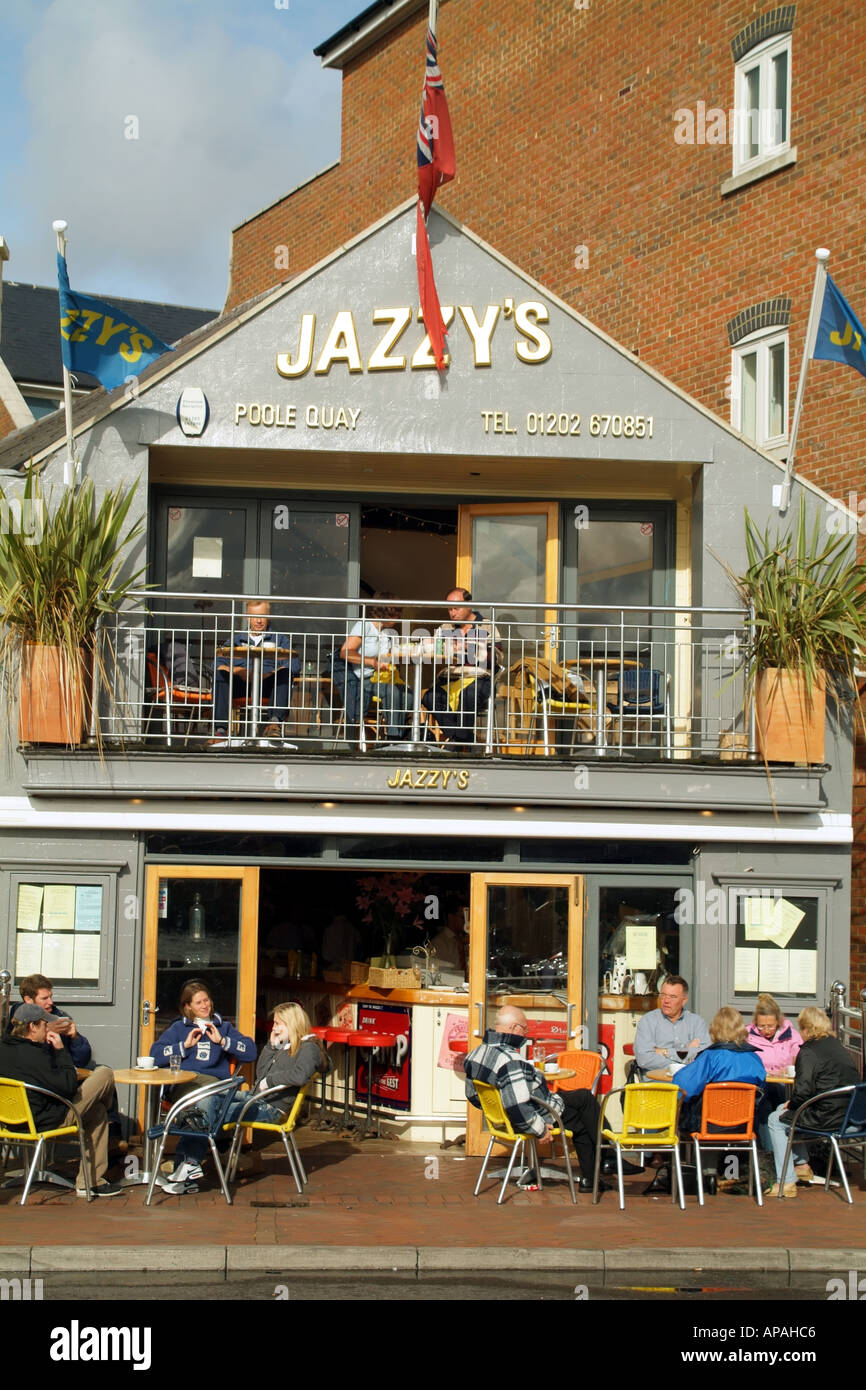 alfresco dining cafe on the Quay Poole Harbour southern England UK ...