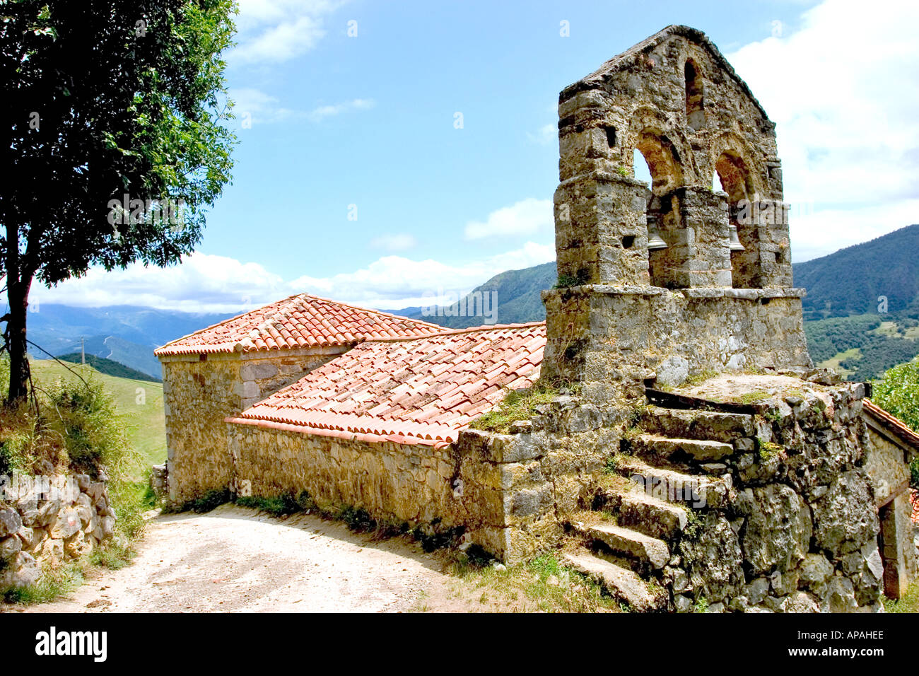 a typical church chapel with windows in north peninsula iberian Galicia ...