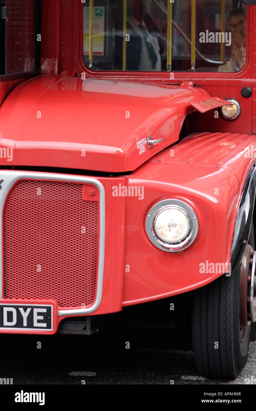 Detail of front of red Routemaster London Bus Stock Photo - Alamy