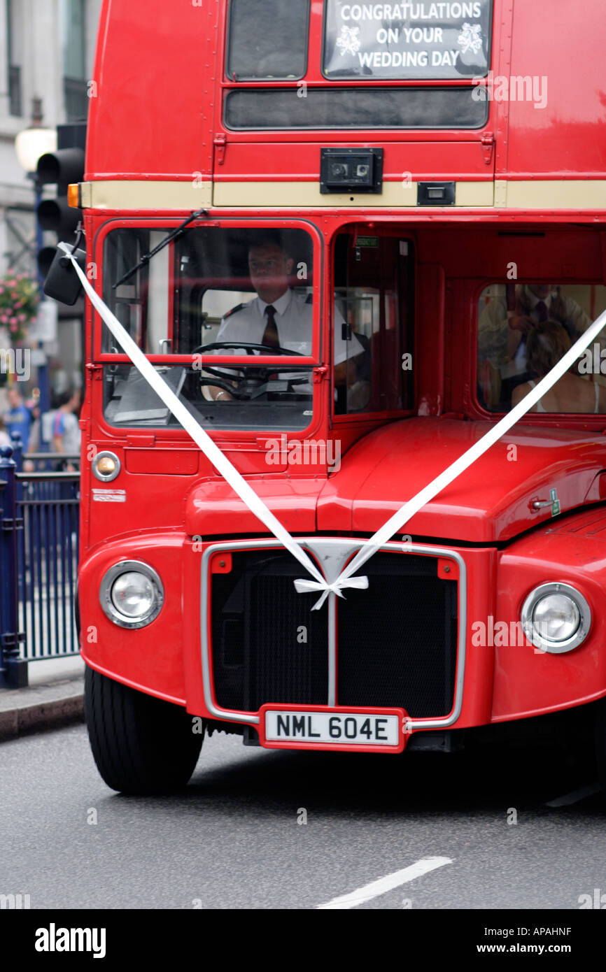 Traditional red Routemaster London bus used for wedding Stock Photo - Alamy