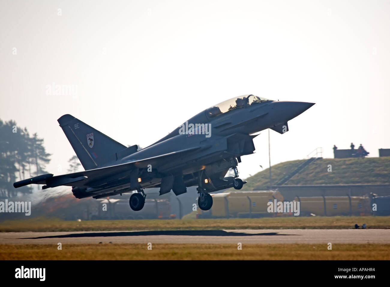 RAF Typhoon F2 29(R) Squadron multi-role aircraft full afterburner take ...