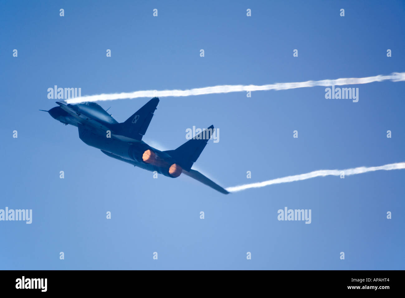Polish Air Force MiG-29 Fulcrum jet on full afterburner with ...