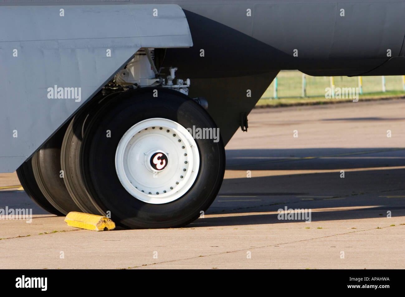 Chocked wheels on Boeing B-52H Stratofortress landing gear Stock Photo ...